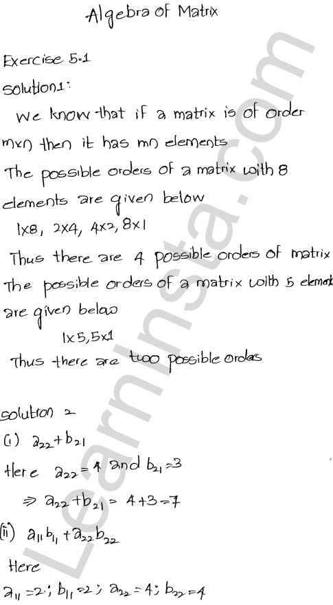 RD Sharma Class 12 Solutions Chapter 5 Algebra of Matrices Ex 5.1 RD Sharma Class 12 Solutions Chapter 5 Algebra of Matrices Ex 5.1