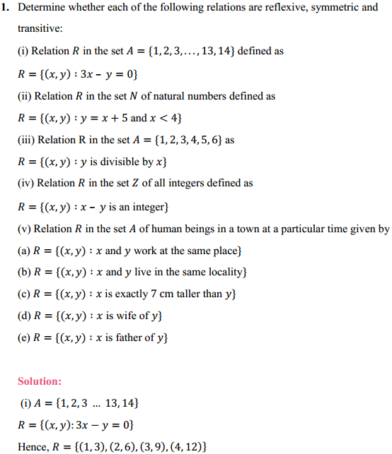 Ncert Solutions For Class 12 Maths Chapter 1 Relations And Functions Ex 1 1