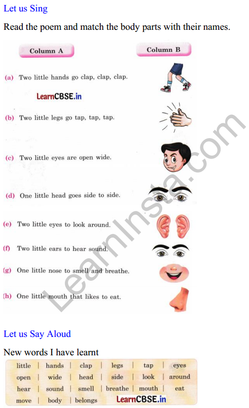 Two Little Hands Class 1 Worksheet with Answers English Chapter 1