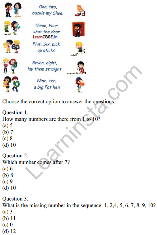 Picture Time Class 1 Worksheet with Answers English Chapter 3