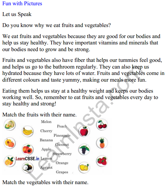 Fun with Pictures Class 1 Worksheet with Answers English Chapter 6