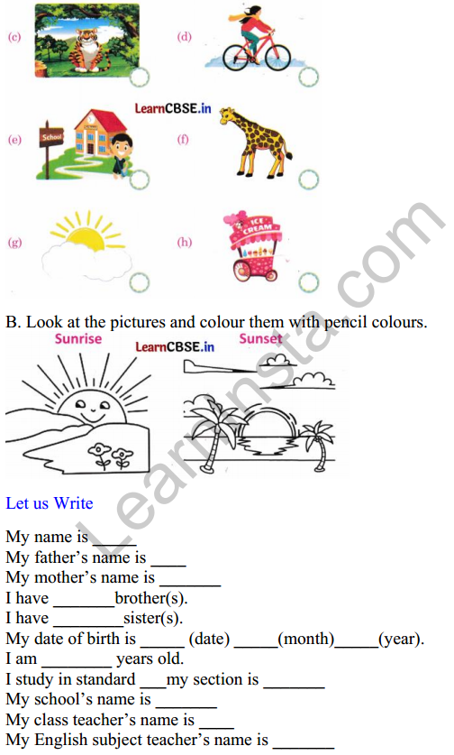 Anandi’s Rainbow Class 1 Worksheet with Answers English Chapter 9
