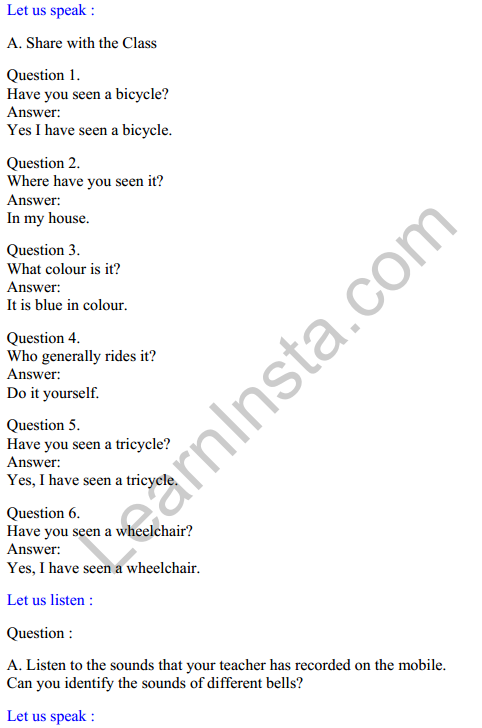 My Bicycle Class 2 Question Answer English Chapter 1