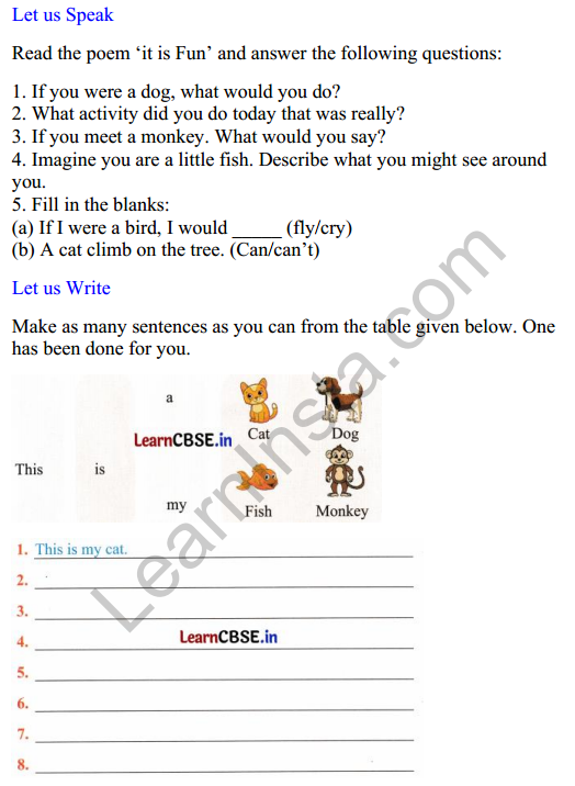 It Is Fun Class 2 Worksheet with Answers English Chapter 3