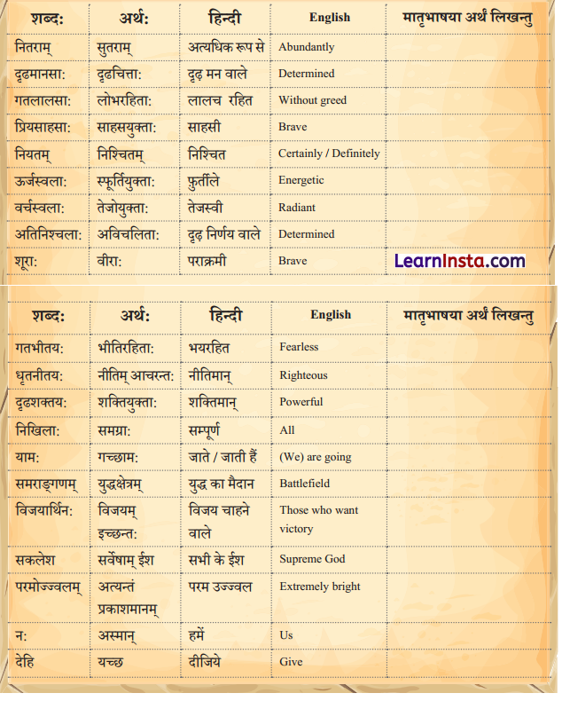 शूराः वयं धीराः वयम् Class 6 Summary Notes Sanskrit Chapter 5