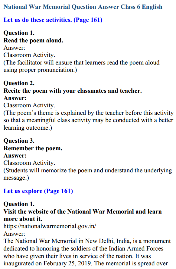 National War Memorial Class 6 Question Answer NCERT Solutions National War Memorial Class 6 Question Answer NCERT Solutions
